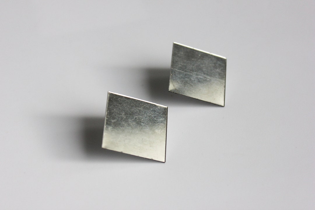 Large Square Reflective Silver Color Clip on Vintage Earrings - Etsy