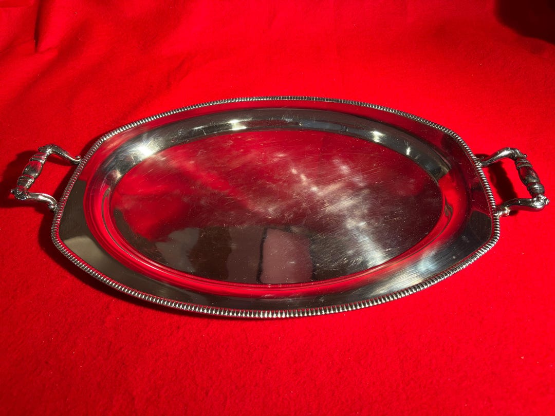 Antique Large Silver Plated Oval Serving Tray With Handles Made by ...