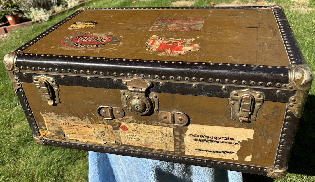 Antique Steamer Trunk With Historic Stickers Rare, Smaller Ladies Size ...