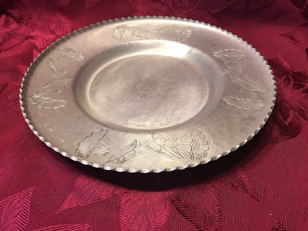 Vintage Farberware Hand Wrought Aluminum Serving Tray With Floral ...