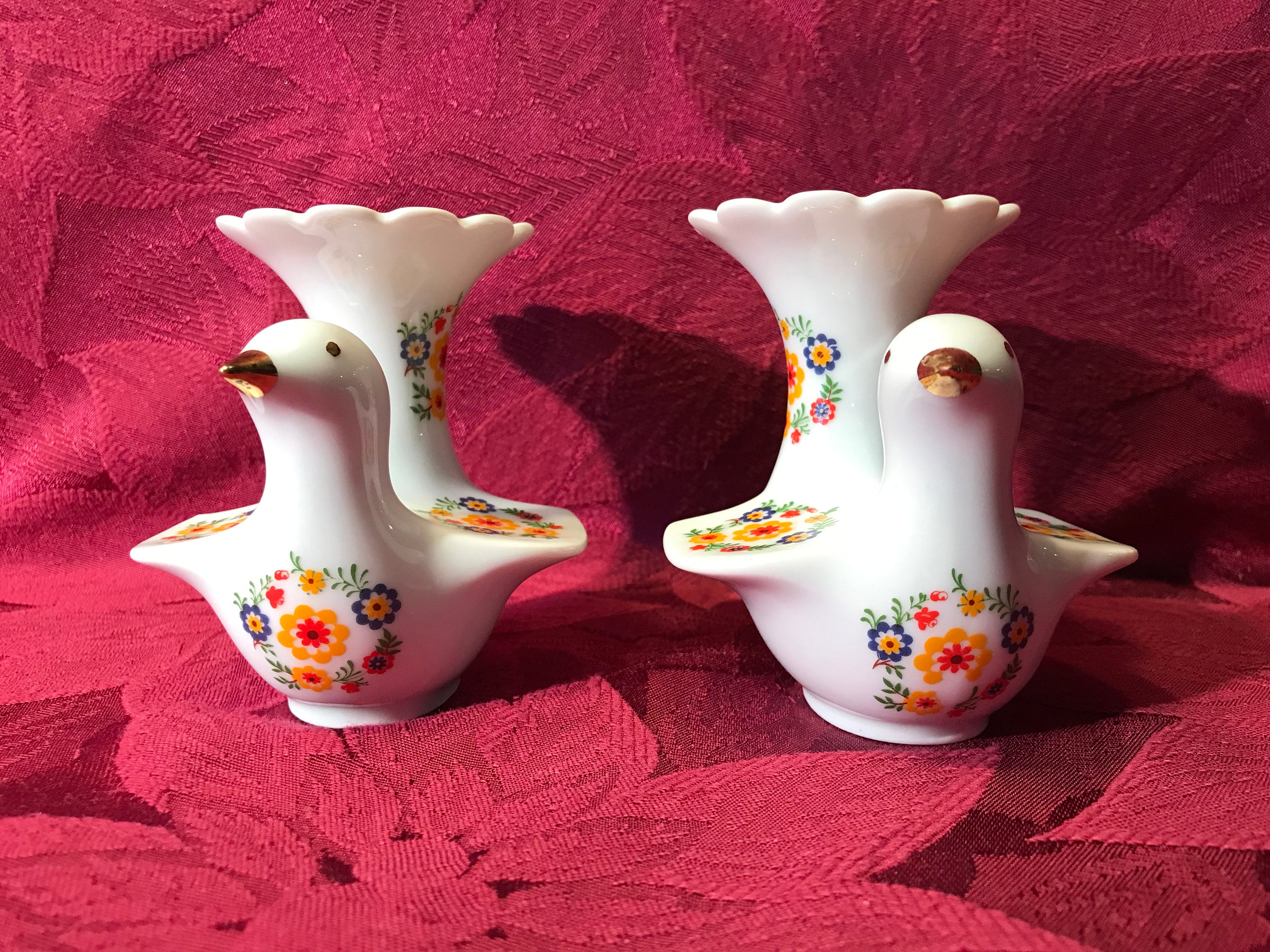 Two Vintage German Porcelain Dove Vases, Dove Candle Holders, by ...
