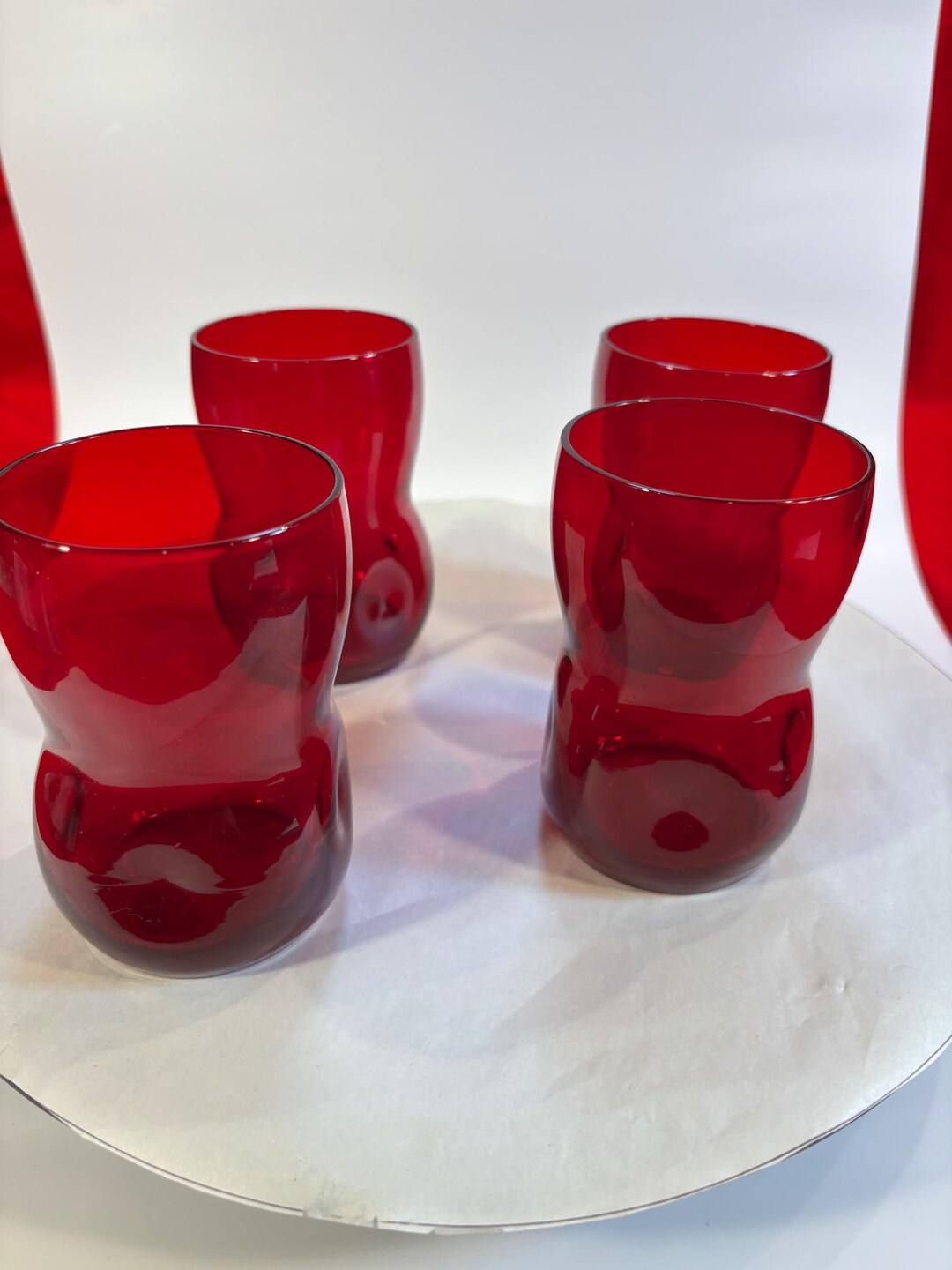 Royal Ruby Red Pinched Glass Tumblers Set of Four - Etsy