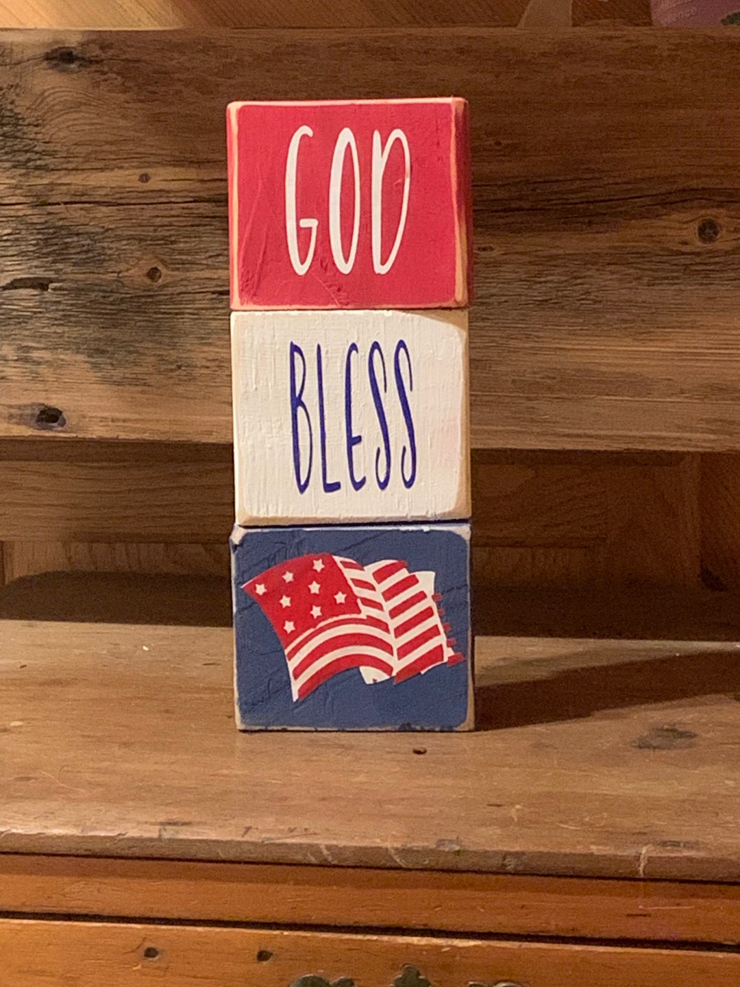 Patriotic Word Blocks, American Flag, Primitive, 4th of July, Painted ...