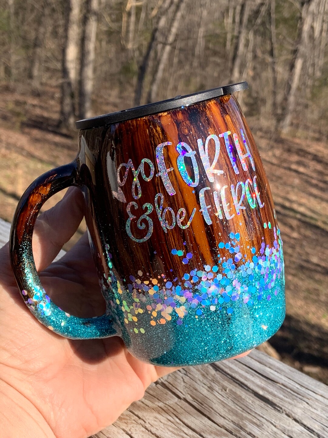 Go Forth & Be Fierce 14 Oz Stainless Steel Coffee Mug, Woodgrain and ...