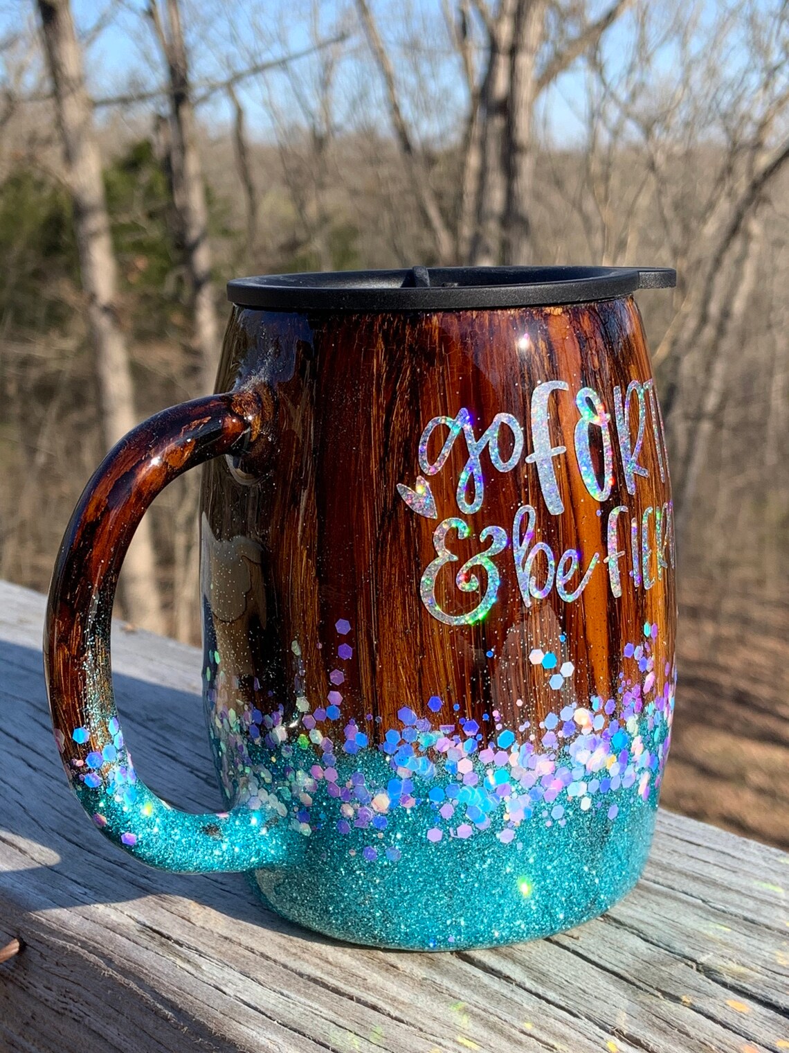 Go Forth & Be Fierce 14 Oz Stainless Steel Coffee Mug, Woodgrain and ...