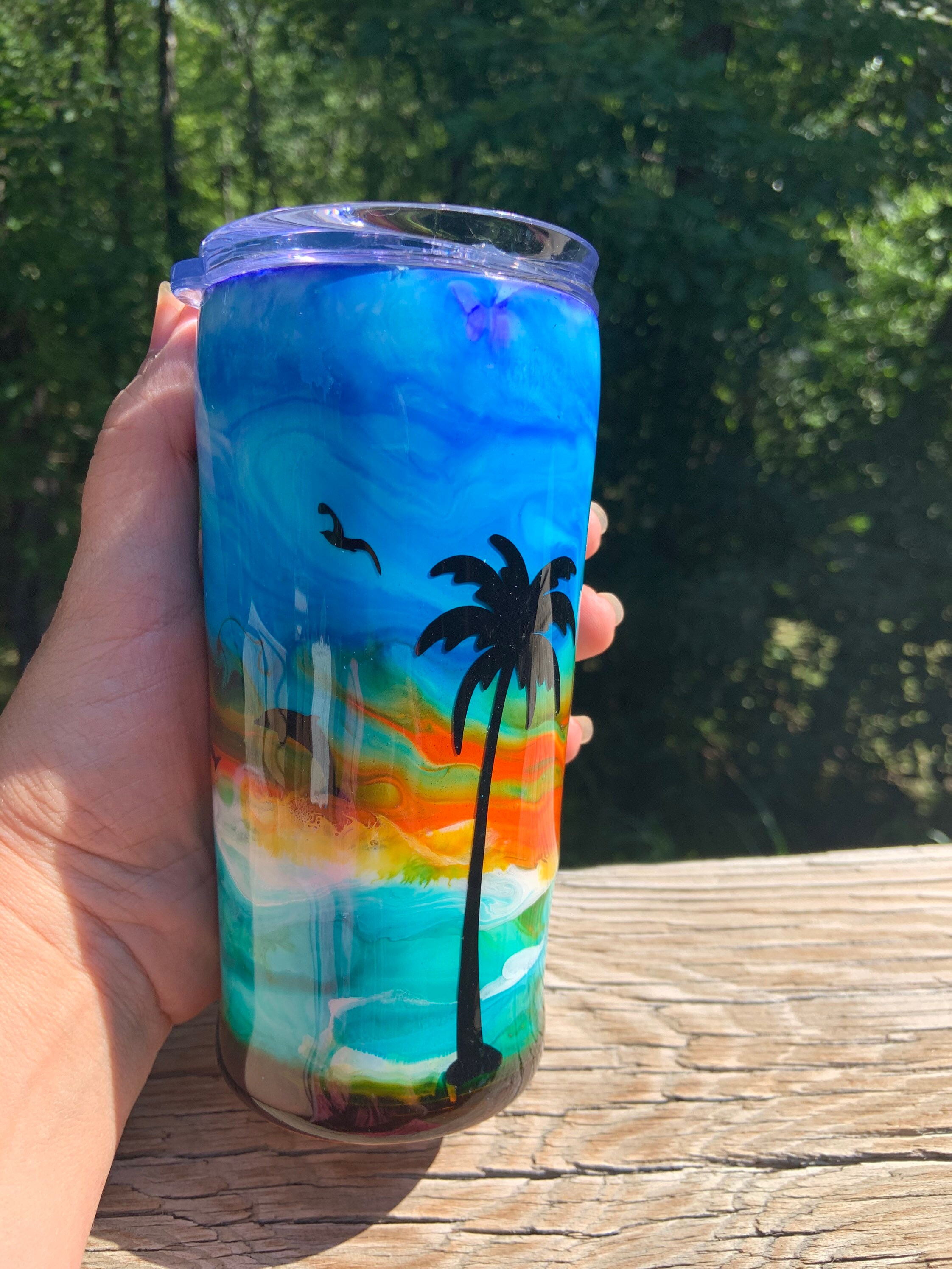 Sunset Beach 16 Ounce Tumbler Hand-painted Alcohol Inks | Etsy