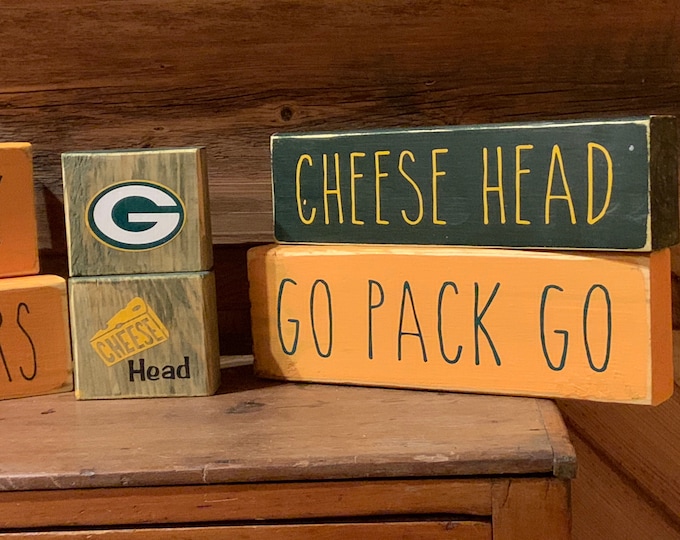 Green Bay Packers Football Word Blocks, Sports Gifts for Men, Green Bay ...