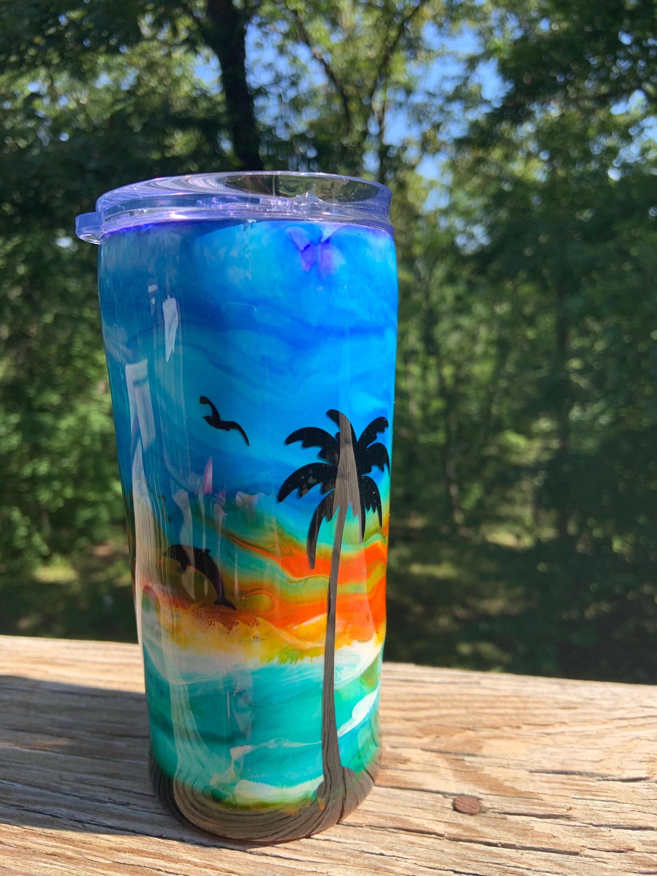 Sunset Beach 16 Ounce Tumbler Hand-painted Alcohol Inks | Etsy