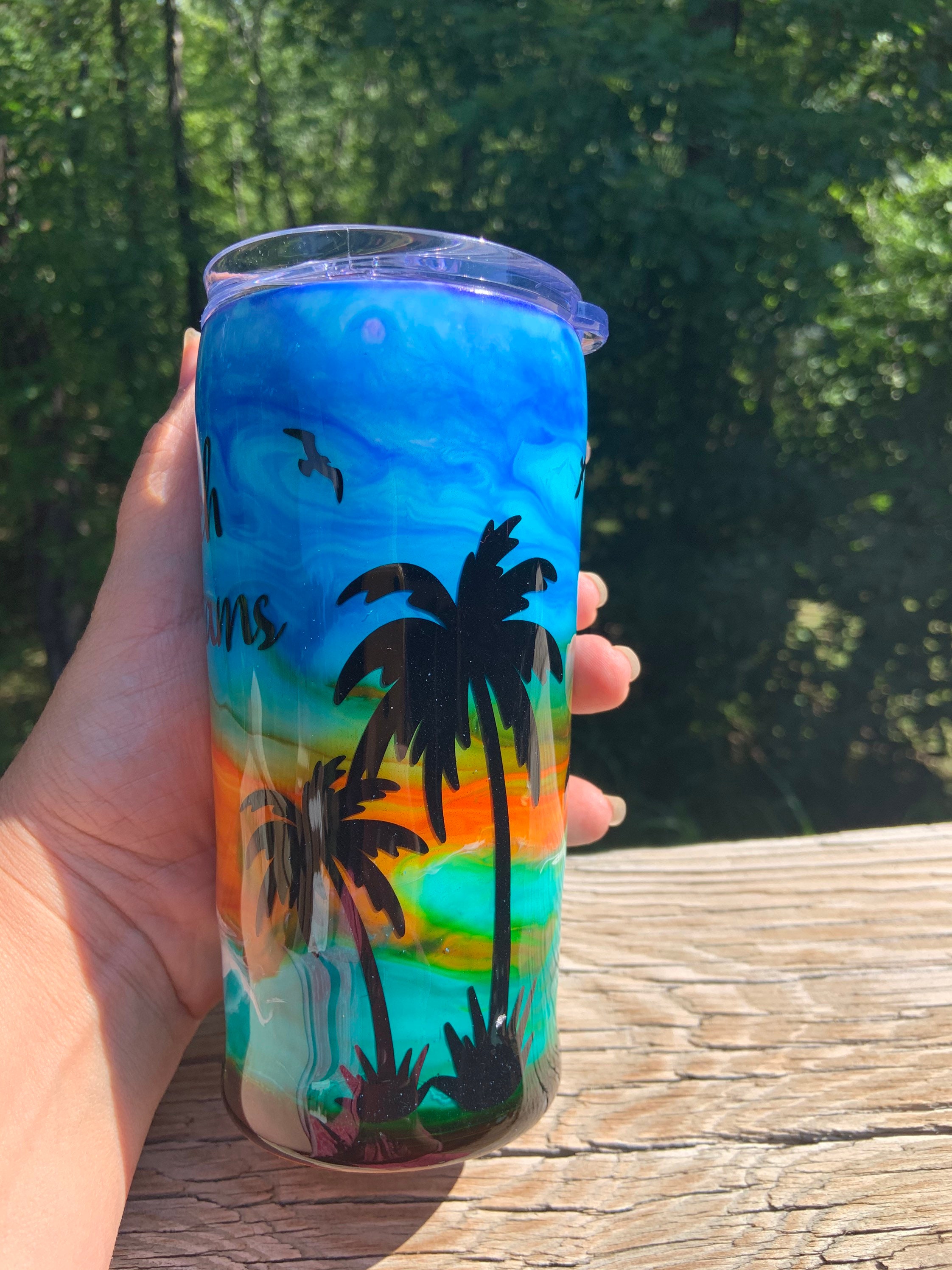 Sunset Beach 16 Ounce Tumbler Hand-painted Alcohol Inks | Etsy
