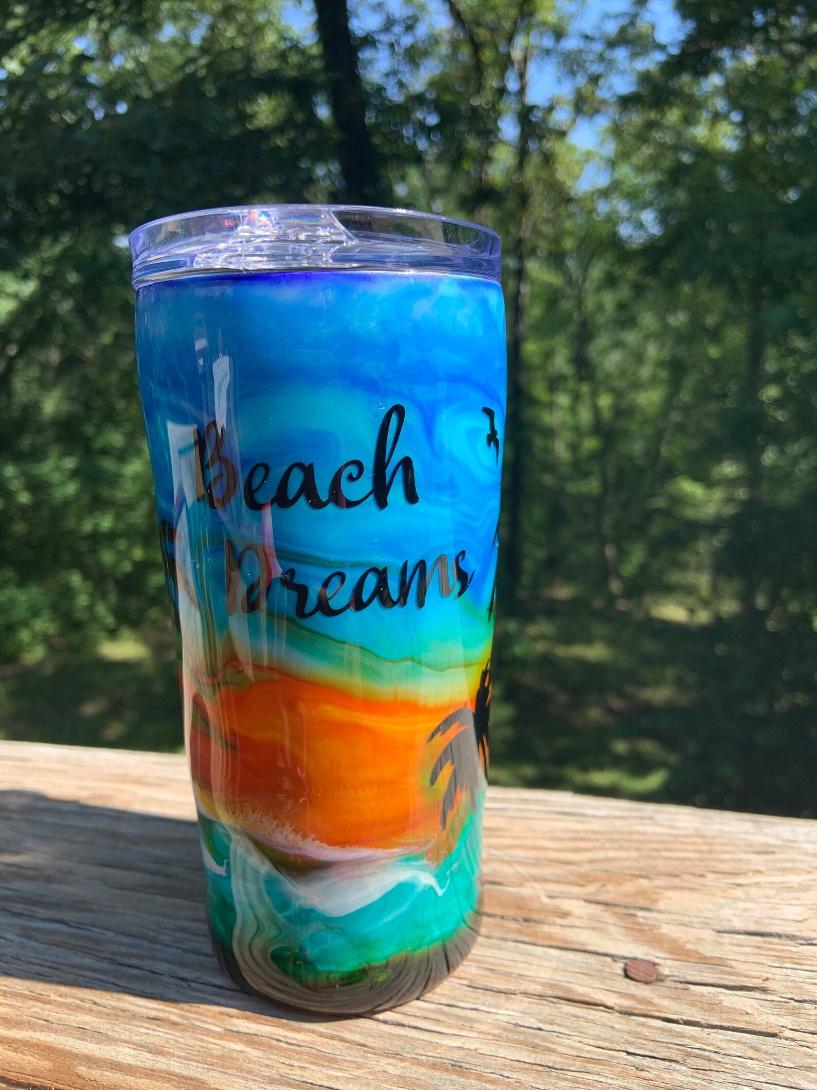 Sunset Beach 16 Ounce Tumbler Hand-painted Alcohol Inks | Etsy