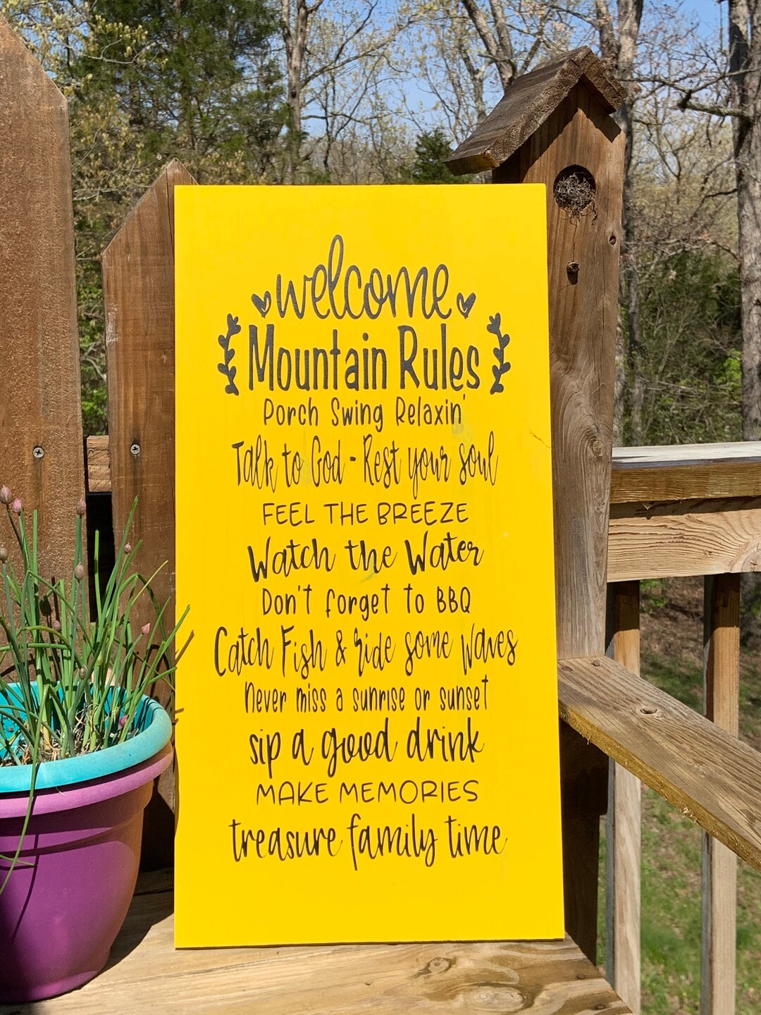 Mountain Rules Porch Sign, Custom Color Porch Sign, Wooden Outdoor ...