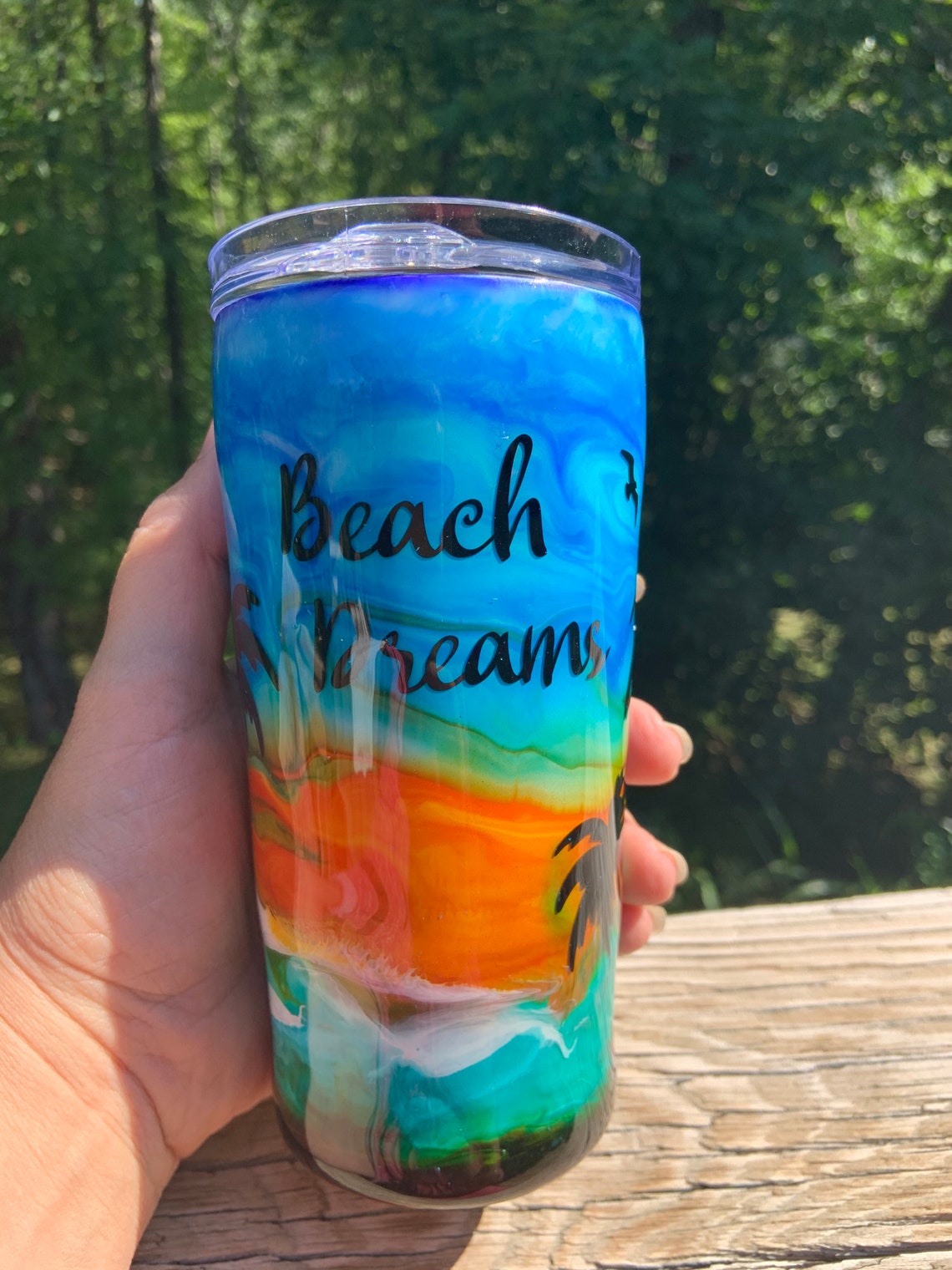 Sunset Beach 16 Ounce Tumbler Hand-painted Alcohol Inks | Etsy