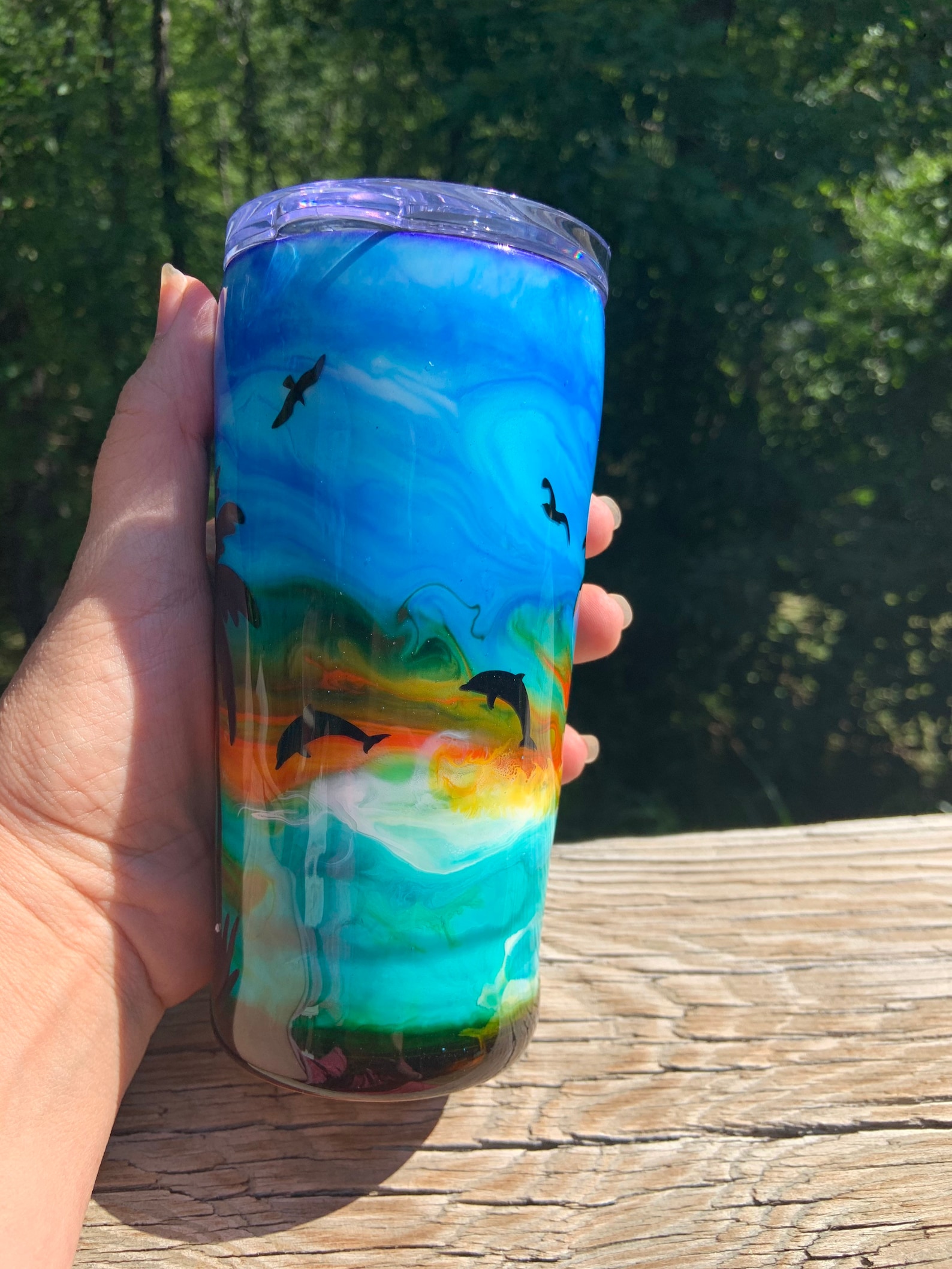 Sunset Beach 16 ounce tumbler hand-painted alcohol inks | Etsy