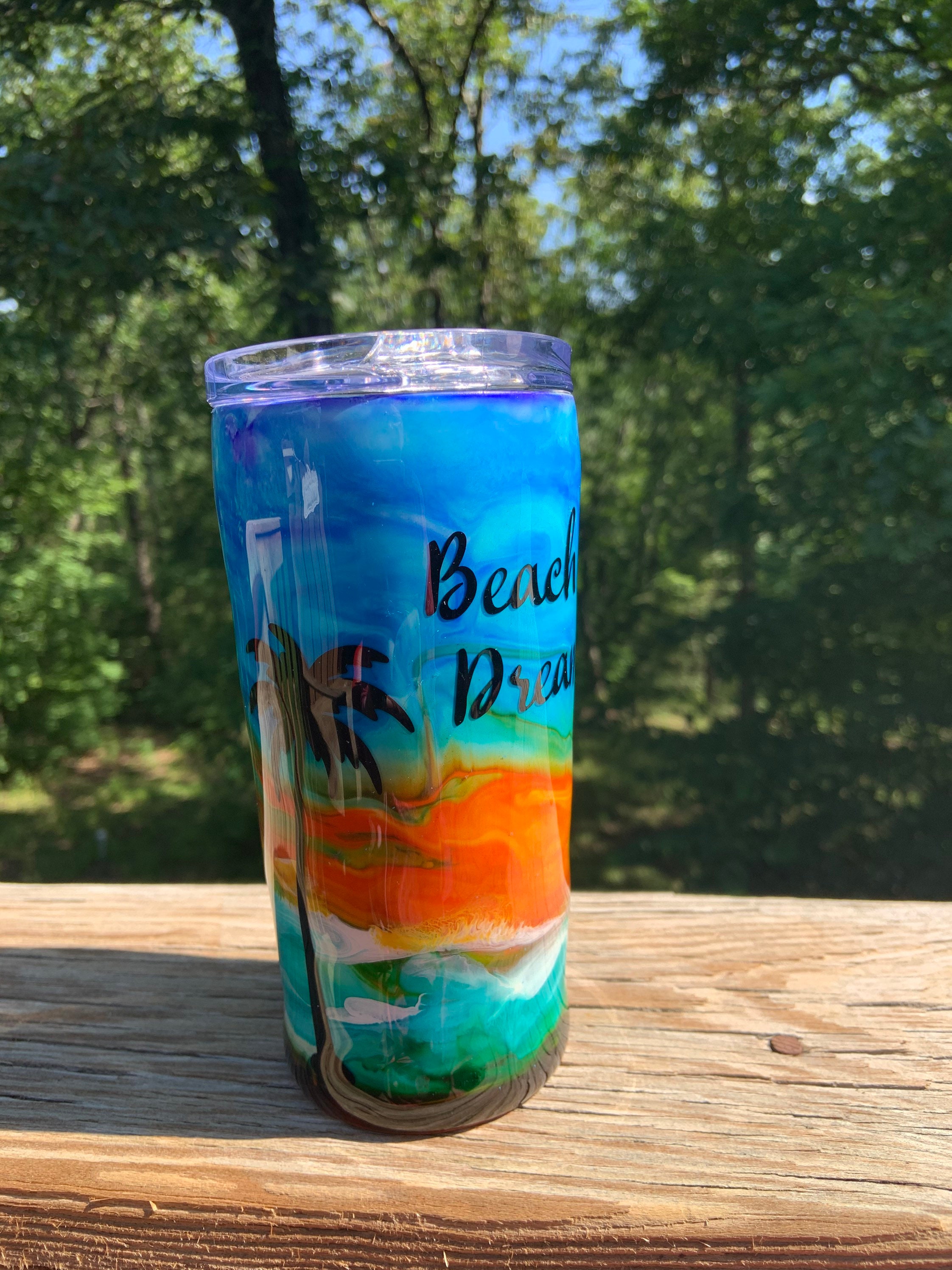 Sunset Beach 16 Ounce Tumbler Hand-painted Alcohol Inks | Etsy