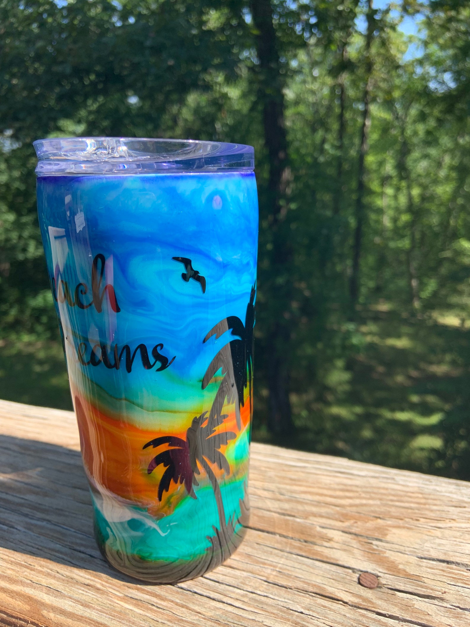 Sunset Beach 16 Ounce Tumbler Hand-painted Alcohol Inks | Etsy