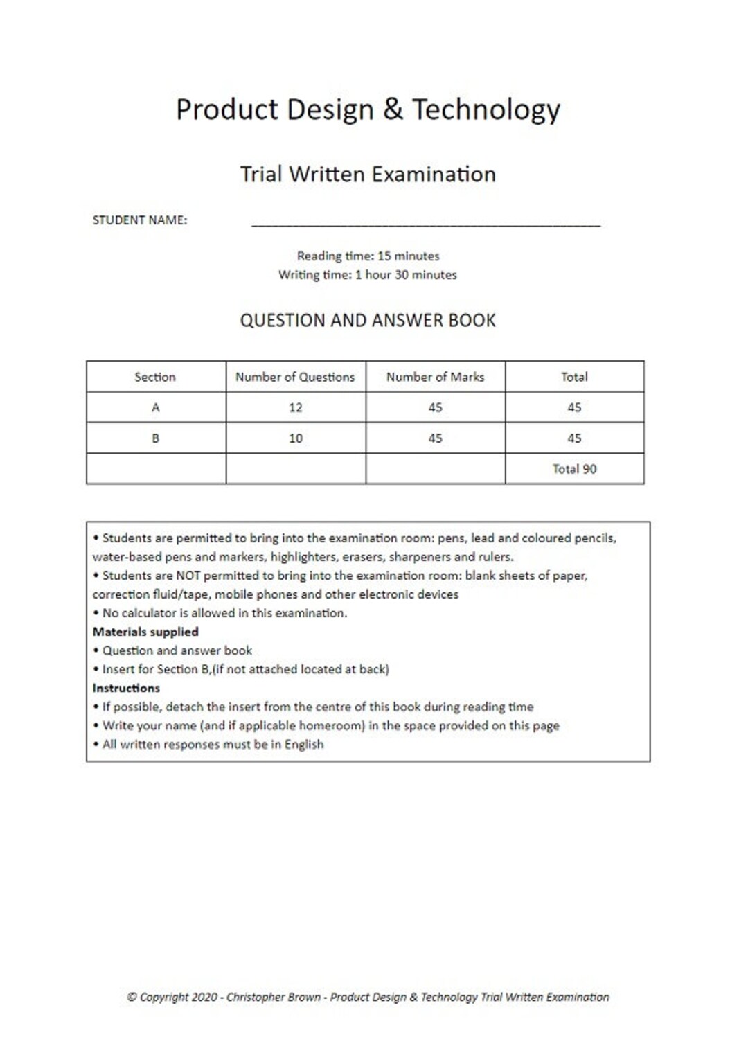 VCE Product Design & Technology Trial Exam 2020 - Etsy