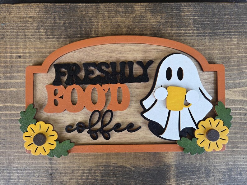 Halloween Sunflower Ghost Freshly Boo'd Coffee Station Sign - Etsy