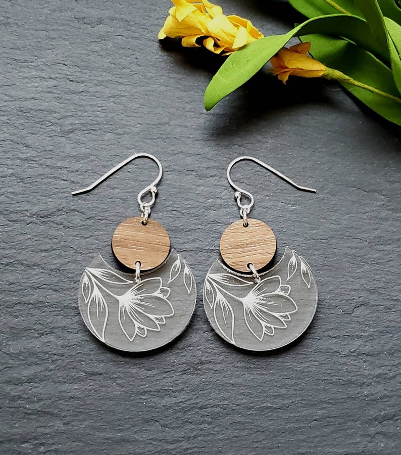Floral Engraved Acrylic Earrings - Etsy