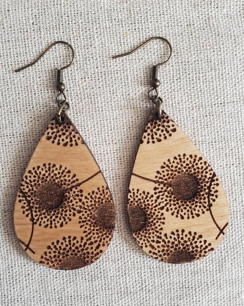 Wooden Engraved Earrings - Etsy