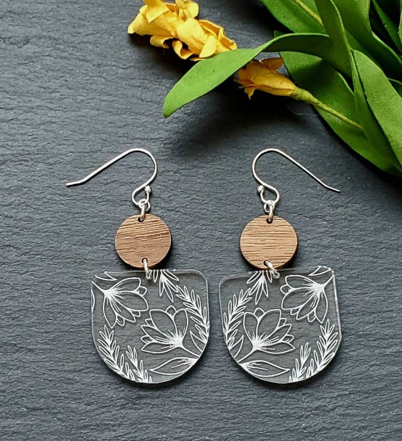 Floral Engraved Acrylic Earrings - Etsy