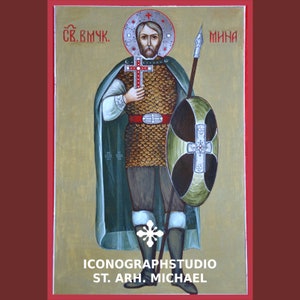 Saint Menas Hand-pained Icon,st Mina of Egypt, Byzantine Icon ...