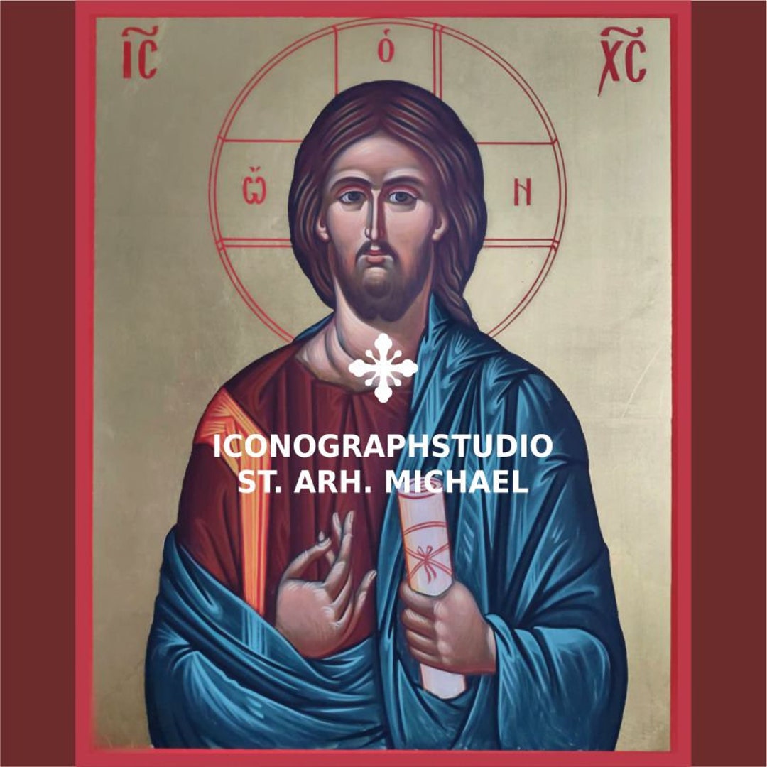 Christ Pantocrator Icon,orthodox Painted Icon,pantocrator With a Scroll ...