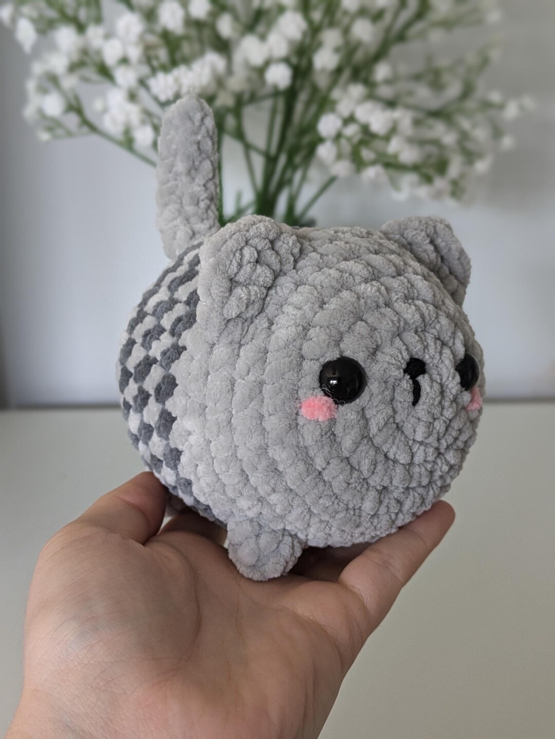 Chubby Grey Cat Plush - Super Soft Cute Crochet Amigurumi - Cuddly Toy ...