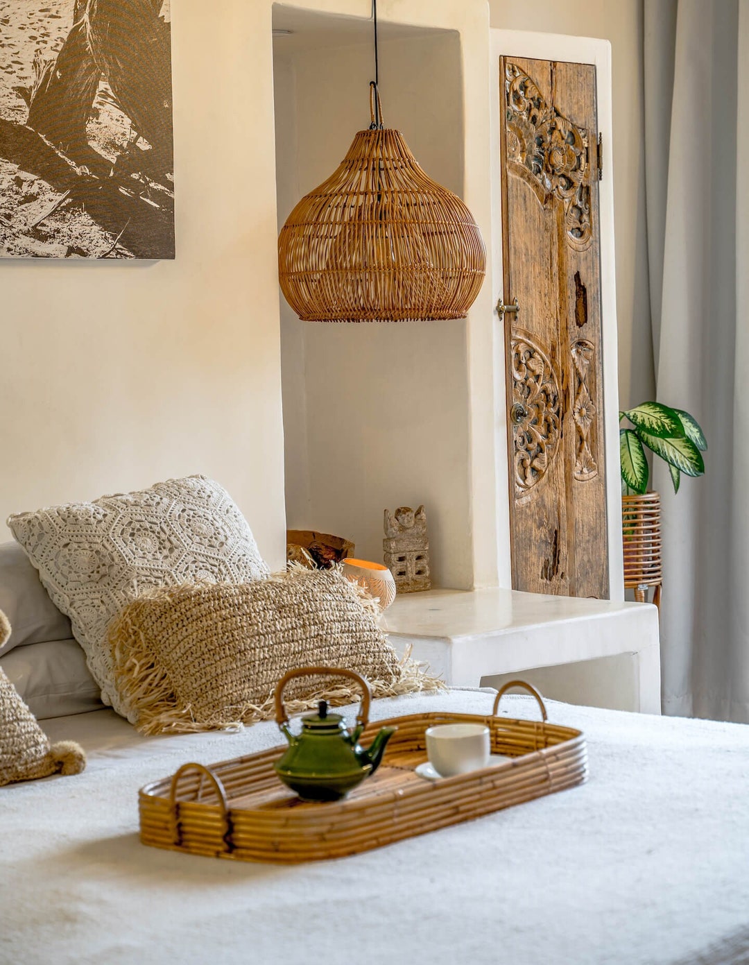 RATTAN LAMP Baba- Natural Lamp, Hanigin Lamp, Boho Style, Subfloors ...