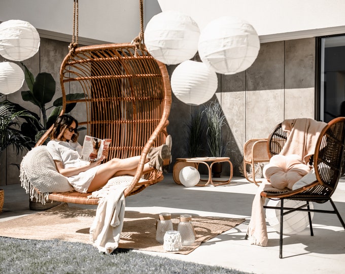 Large Double Rattan Hanging Chair Leon Outdoor Garden - Etsy