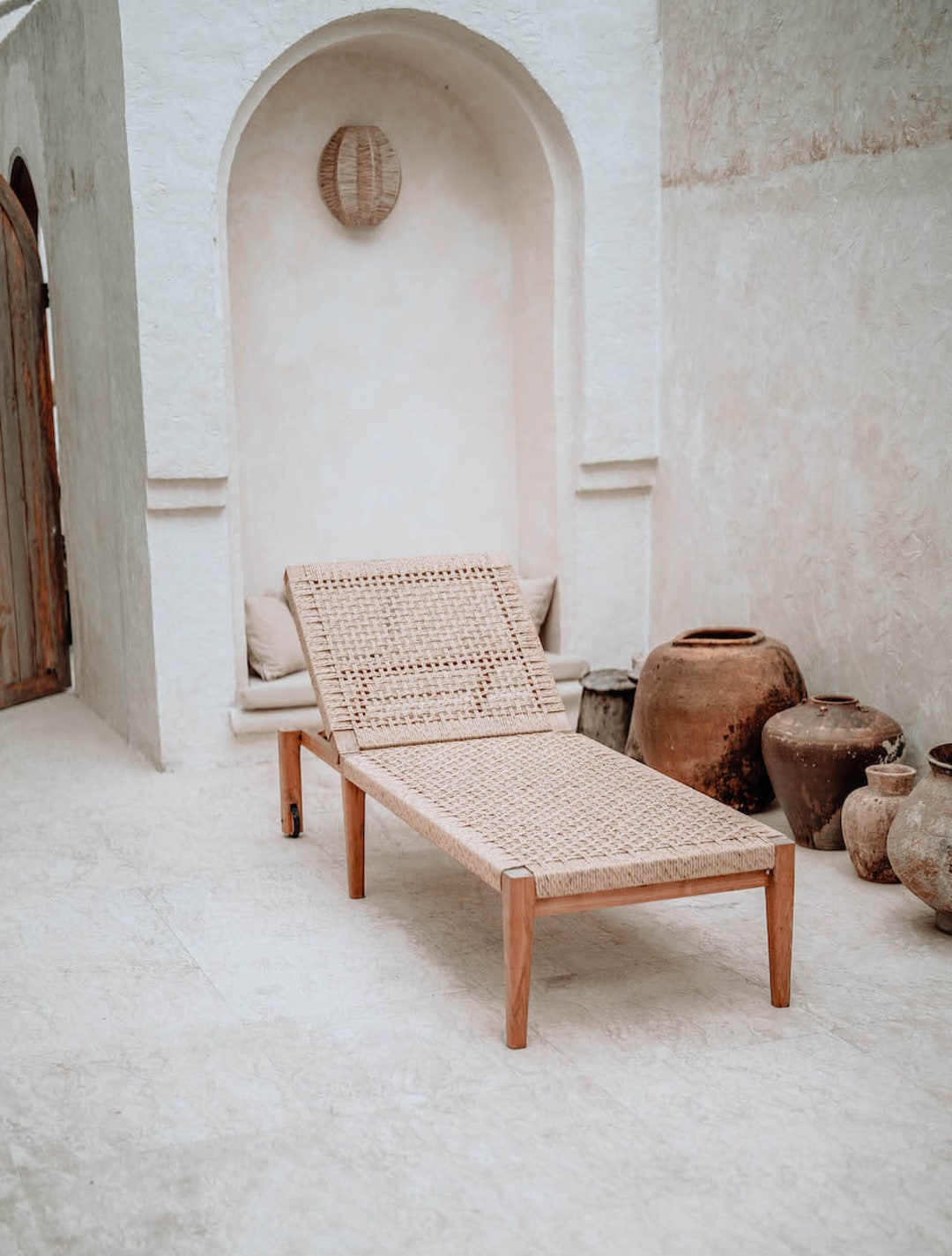 LOUNGE SUNBED CHAIR Teak Wood Lunan - Deckchair Tanning Seat, Boho ...