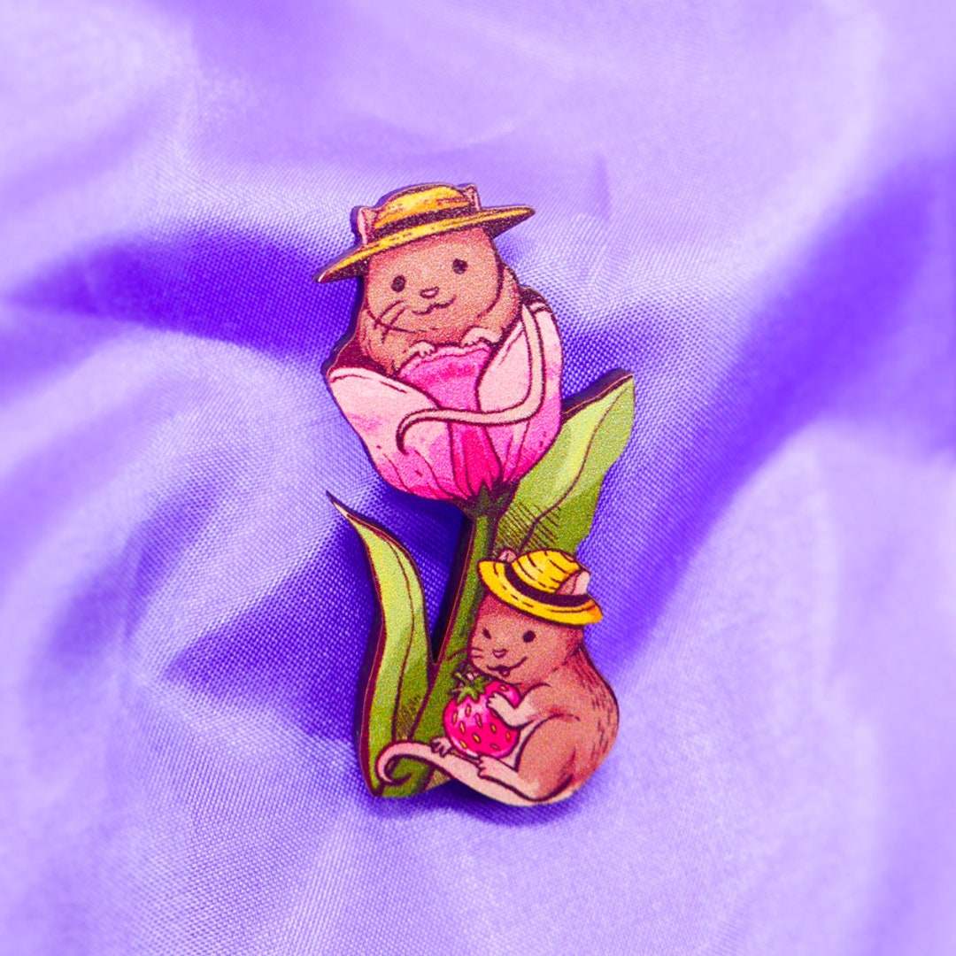 Tulip Mice Wooden Pin/earrings - Etsy