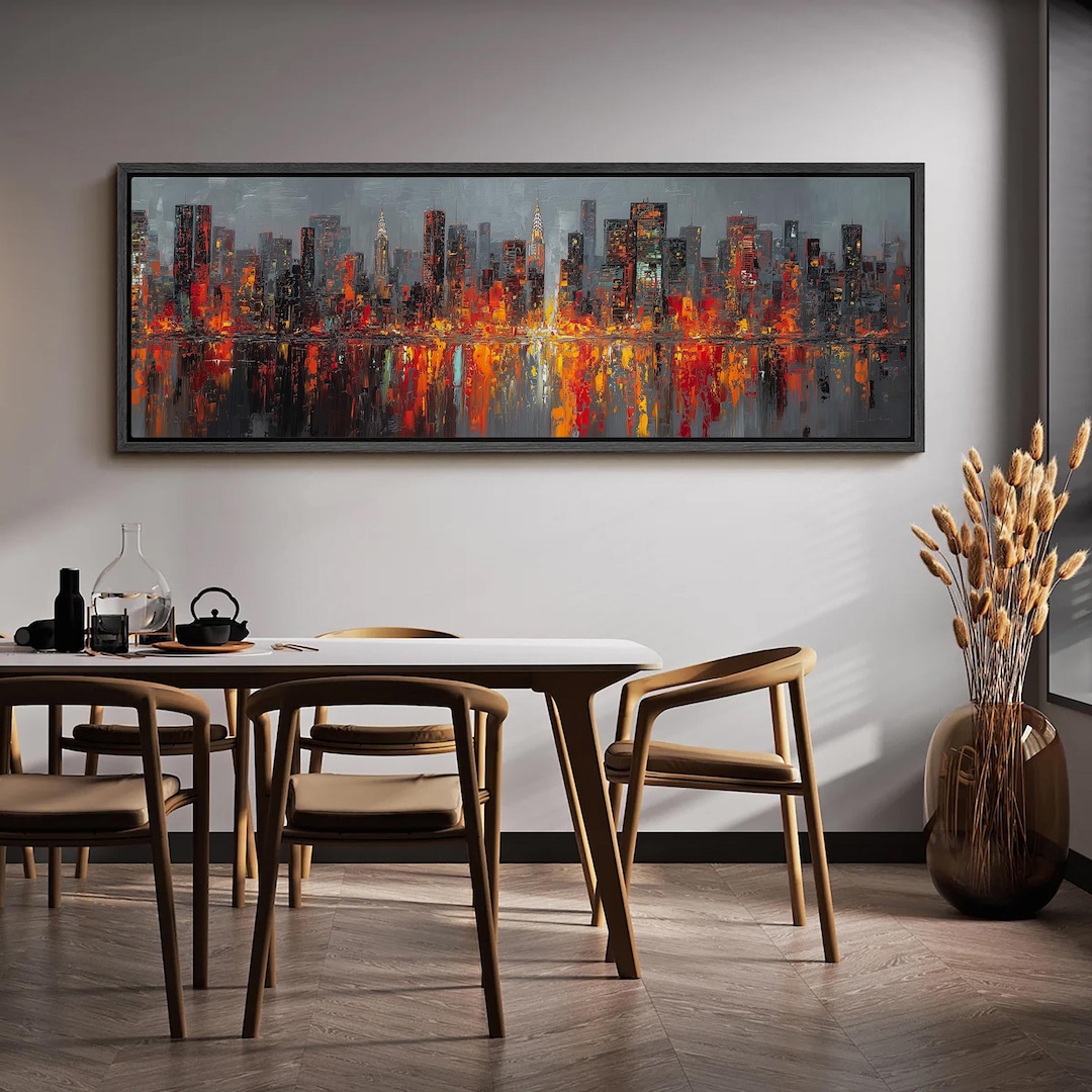 Abstract NYC Skyline Canvas, Modern Sunset Painting, Framed Wall Art - Etsy