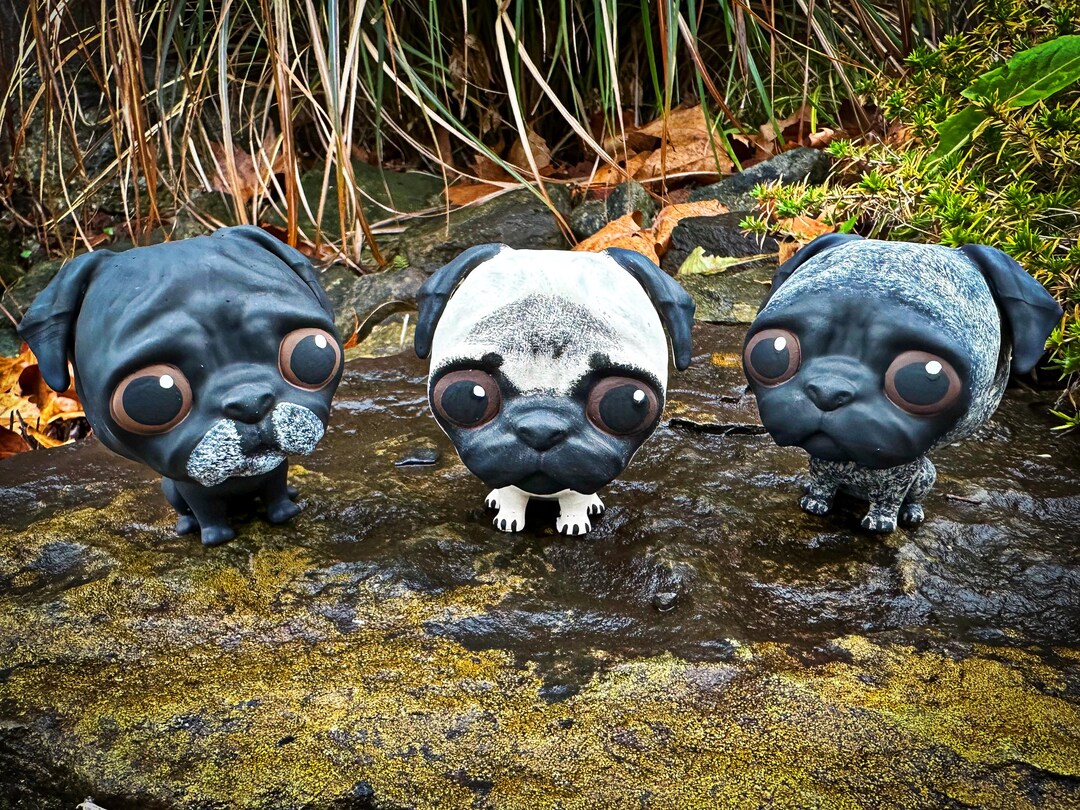 Custom Pug Figurine, Pug Paining, Cartoon Dog Art, Pet Memorial, Puggle ...
