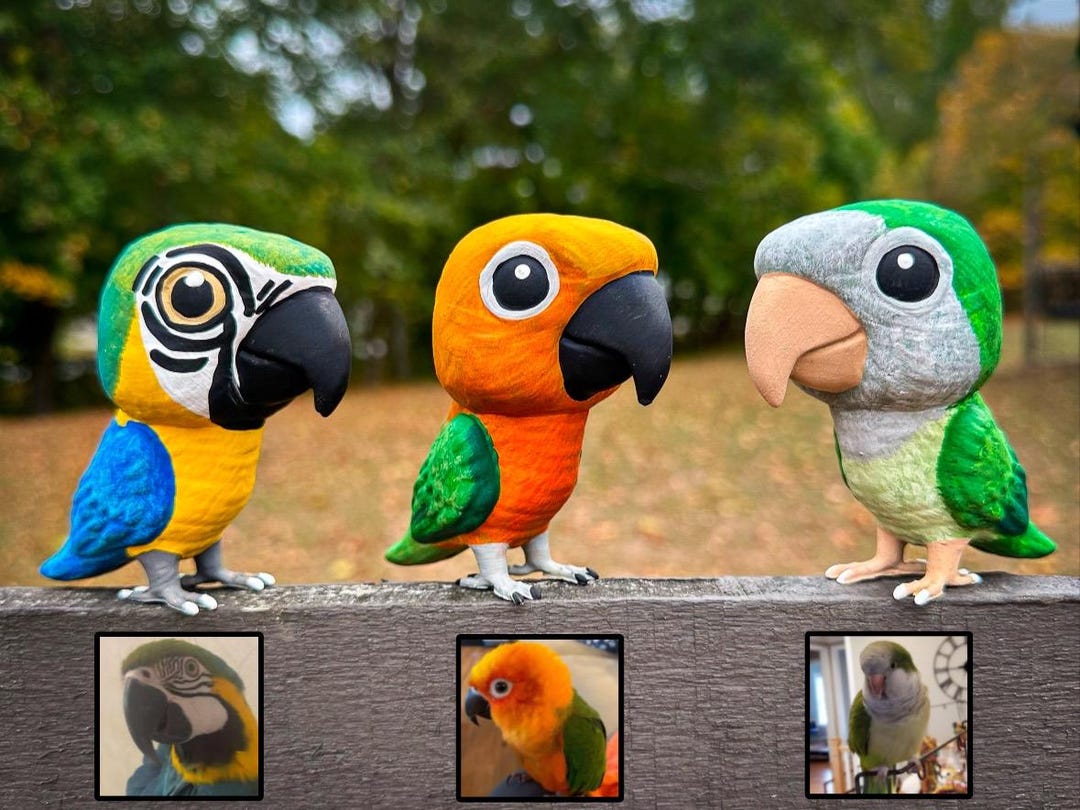 Custom Bird Figurine, Parrot Art, Cockatoo Painting, Bird, Pet Memorial ...