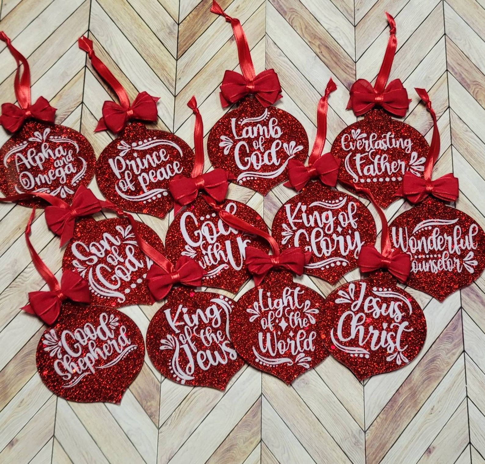 Names of Christ Acrylic Christmas Ornament Set, Religious Glitter ...