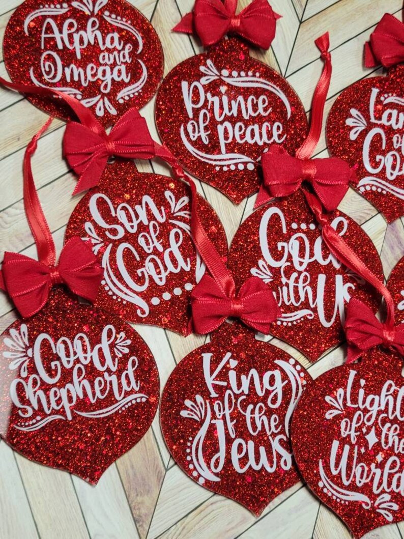 Names of Christ Acrylic Christmas Ornament Set, Religious Glitter ...
