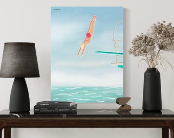 Springboard Diving Watercolor Art Print: Boy's Room Decor (digital ...
