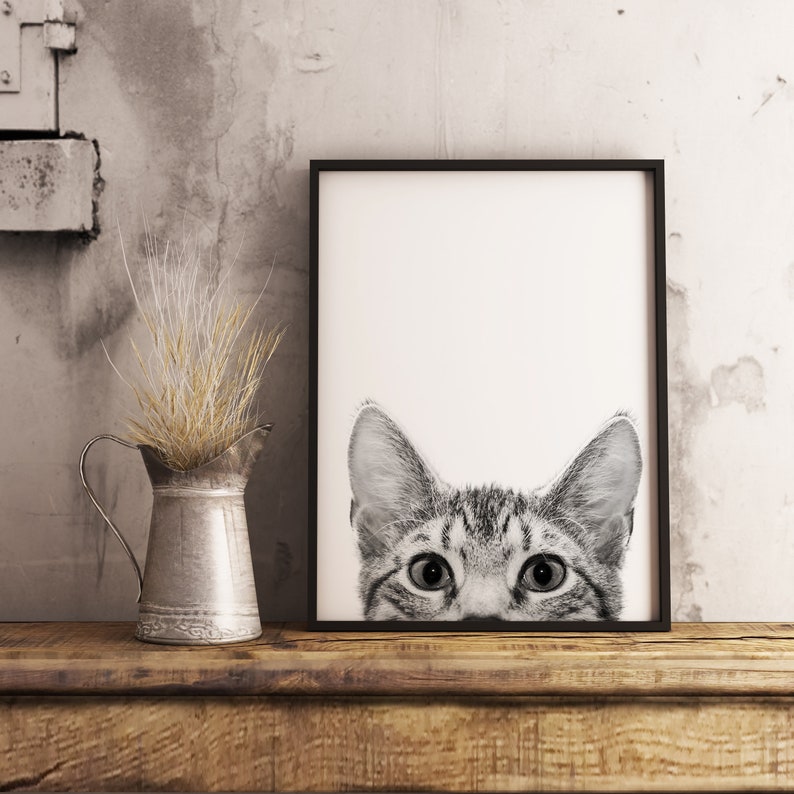 Printable Cat Wall Art Peeking Cat Art Print Funny Cat | Etsy