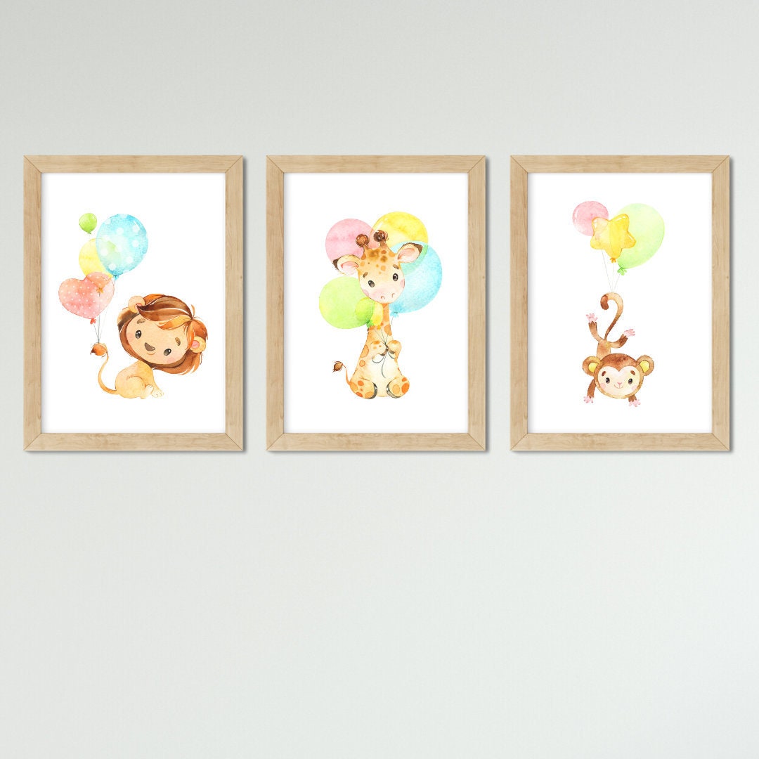 Cute Animals With Balloons Wall Art, Party Animals, Color Balloons ...