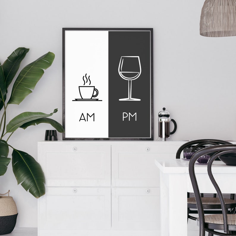 Am Pm Posters, Coffee Wall Art, Wine Printable, Kitchen Decor, Drinks ...