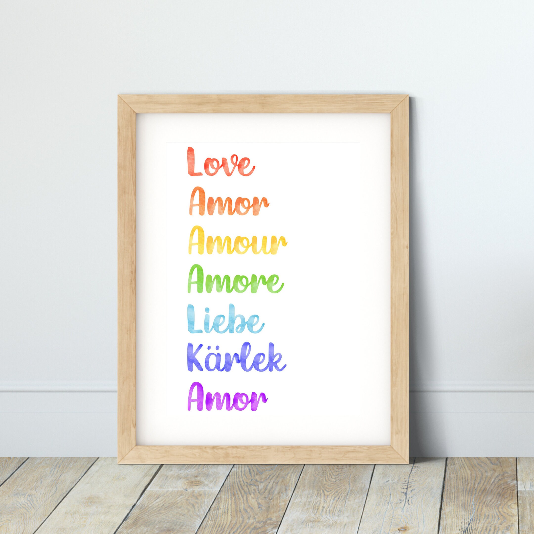 Love Poster, Love in Seven Languages, Color Wall Art, Rainbow Printable ...