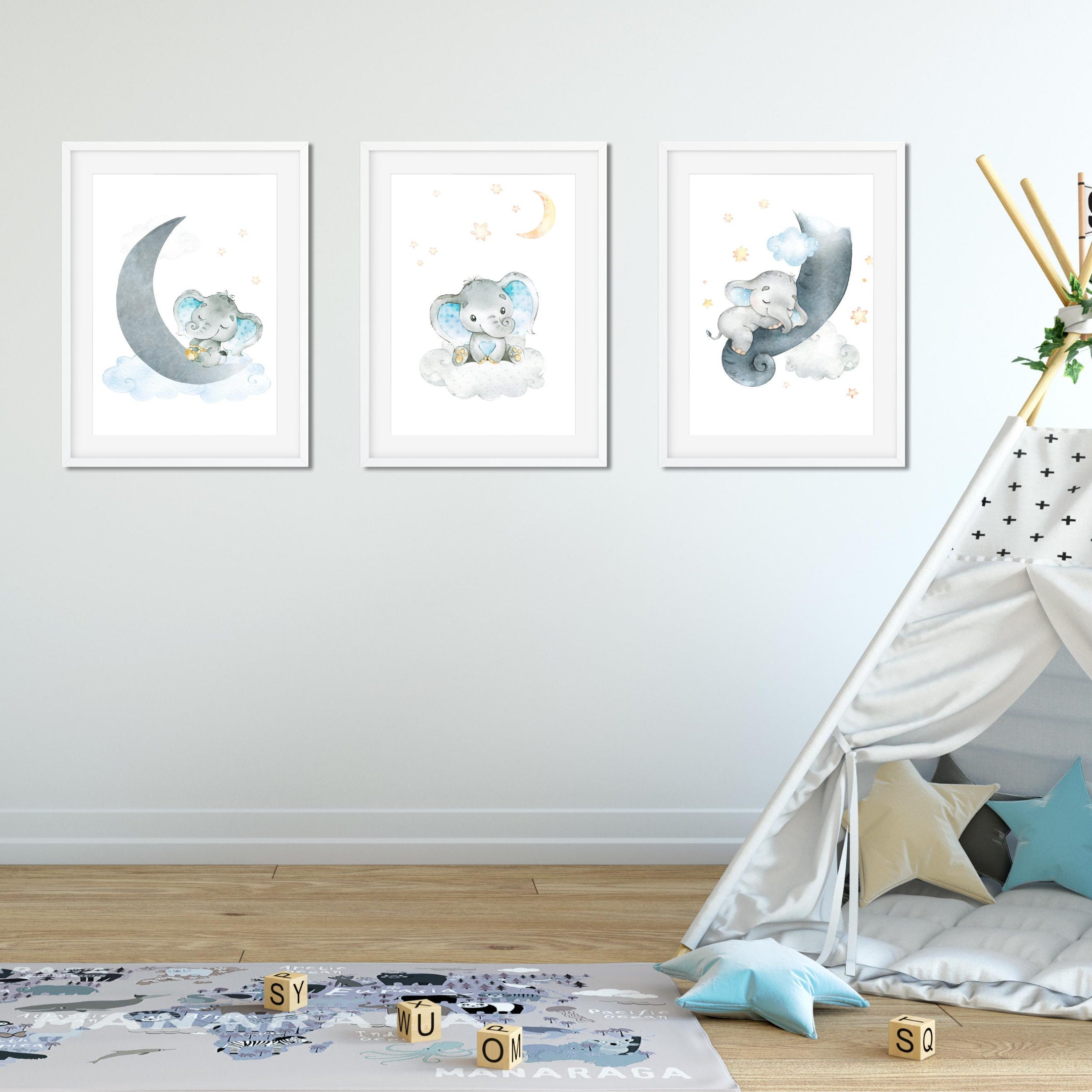 Elephant Printables Baby Blue Elephants Cute Animals Kids - Etsy