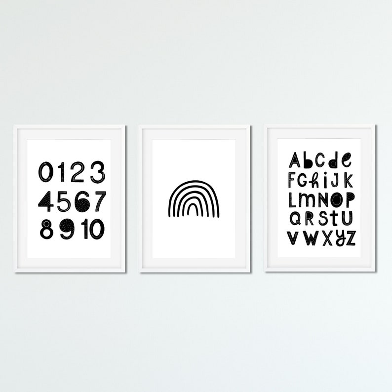 Alphabet Printables Black Abc and Numbers Wall Art Rainbow | Etsy