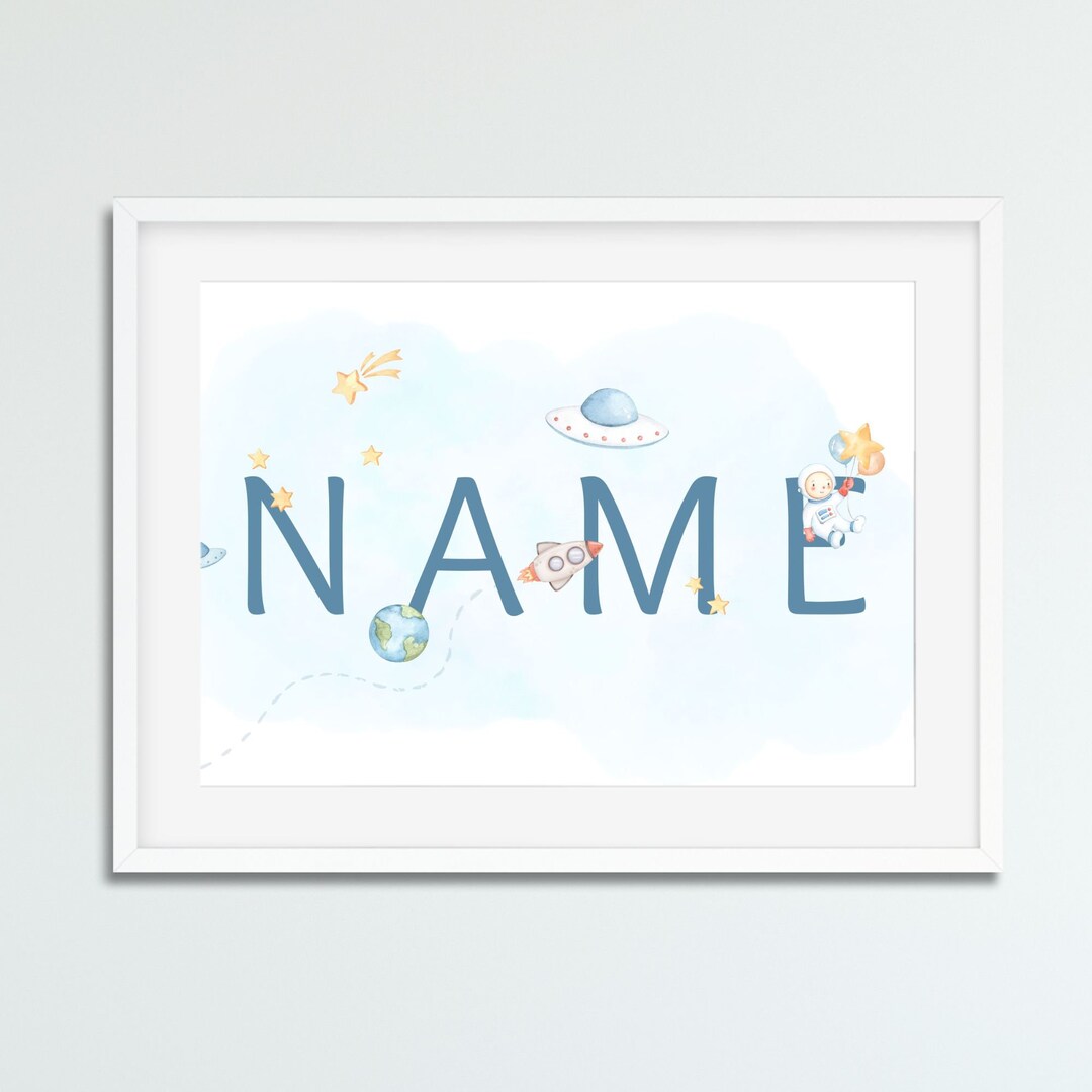 Name Printables, Custom Illustration, Astronaut, Space, Planets, Rocket ...