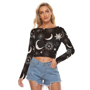 Moon and Star Top, Celestial Mesh Crop Top, Constellation Shirt, Gothic ...