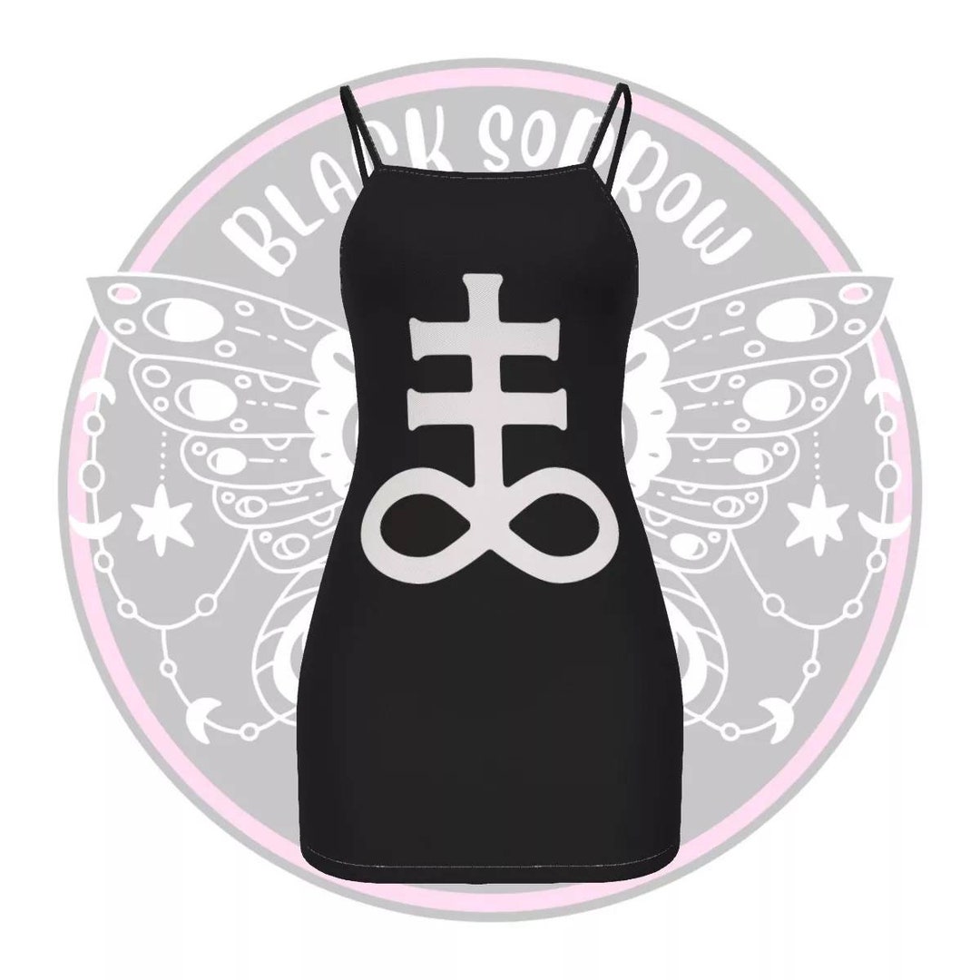 Plus Size Satans Cross Mini Dress, Bodycon Camis Dress, Black Gothic ...