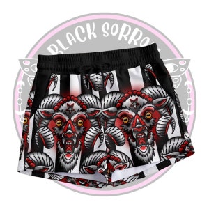 Trad Devil Striped Shorts, Horned Demon, Baphomet Short Pants, Satanic ...