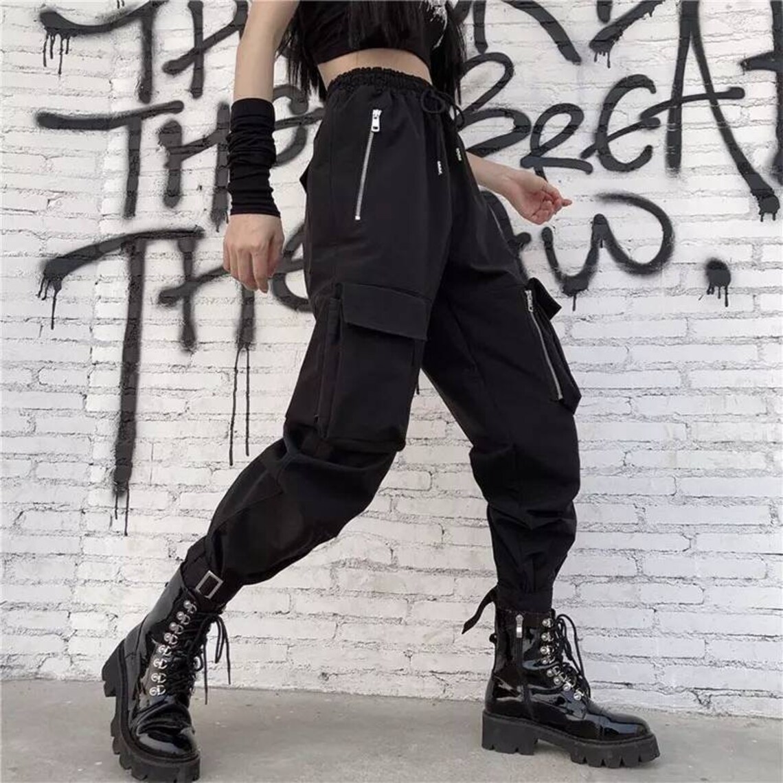 High Waist Black Cargo Pants Gothic Style Cargo Trousers Alt Etsy
