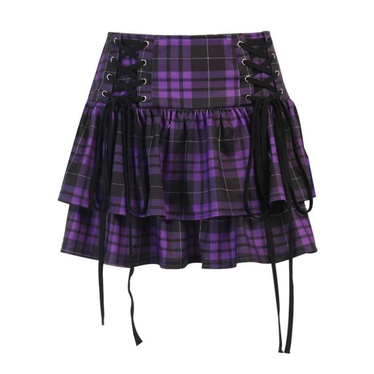 Purple Plaid Pleated Ruffle Mini Skirt Mall Goth High Waist Etsy