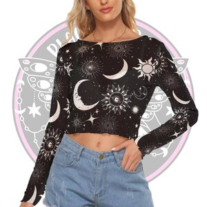 Moon and Star Top, Celestial Mesh Crop Top, Constellation Shirt, Gothic ...